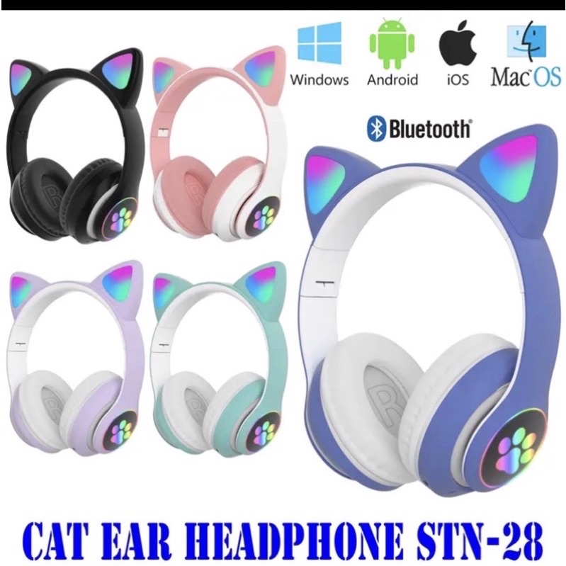 Jual Headset STN-28 Bluetooth Wireless Cat Ear Headphone Telinga Kucing LED | Shopee Indonesia
