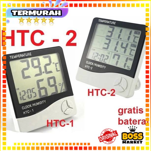 Jual HTC-1 HTC-2 Thermometer Hygrometer Digital Higrometer Termometer Ruangan Clock Temperature ...