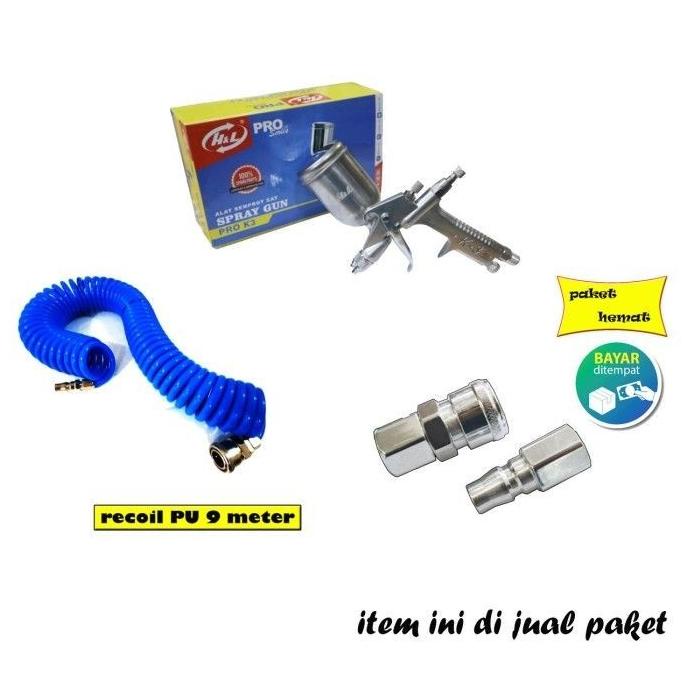 Jual paket selang spiral 9m spray gun coupler Kompresor angin udara ...