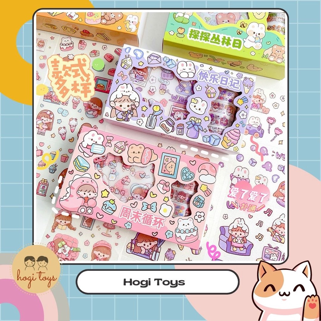 Jual Paket Stiker dan Washi Tape Box Momo Aesthetic | Shopee Indonesia