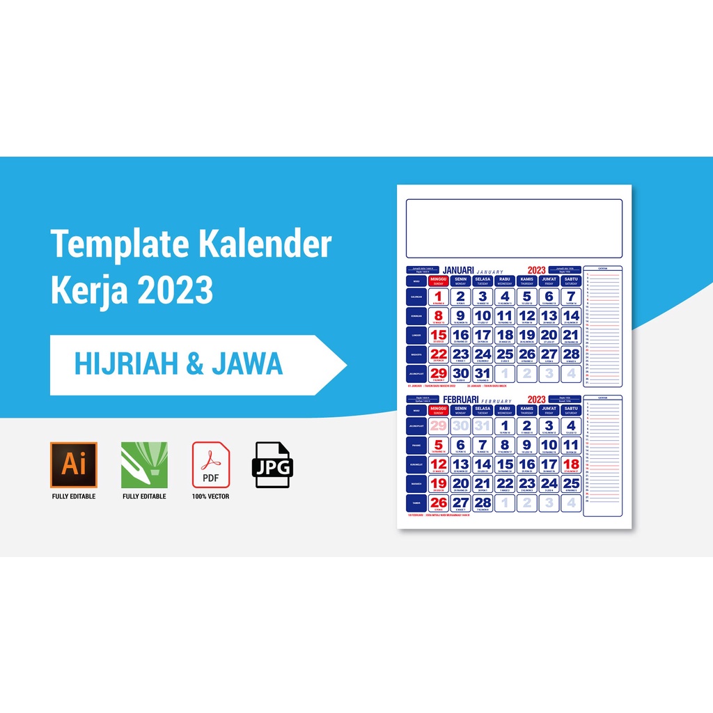 Jual Template Kalender Kerja 2023 6 Halaman 100% Vector Editable ...