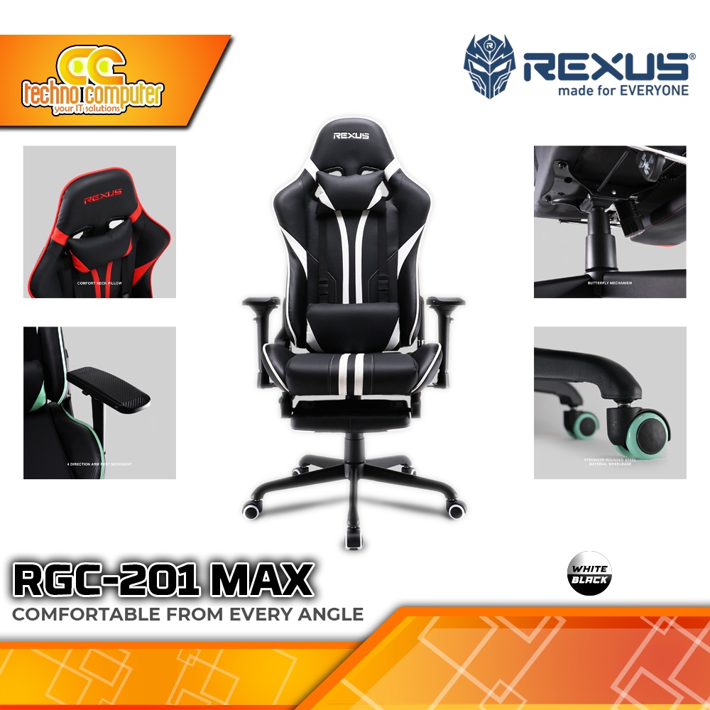 Jual KURSI GAMING REXUS RGC-201 MAX White - Footrest 4D Armrest / REXUS ...