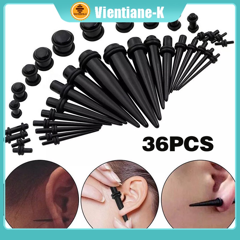 Jual 36pcs Pembesar Lubang Telinga Piercing tapper Acrylic Warna hitam ...