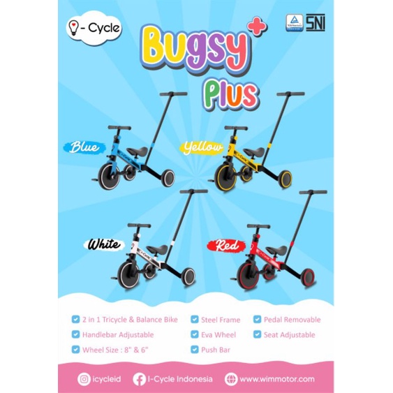 Jual Pushbike Push Bike Balance Bike Tricycle I Cycle Bugsy Plus Roda 3 ...