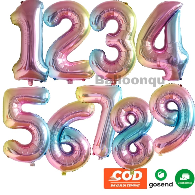Jual Balon Angka Jumbo Rainbow / Balon Foil Angka 80cm | Shopee Indonesia