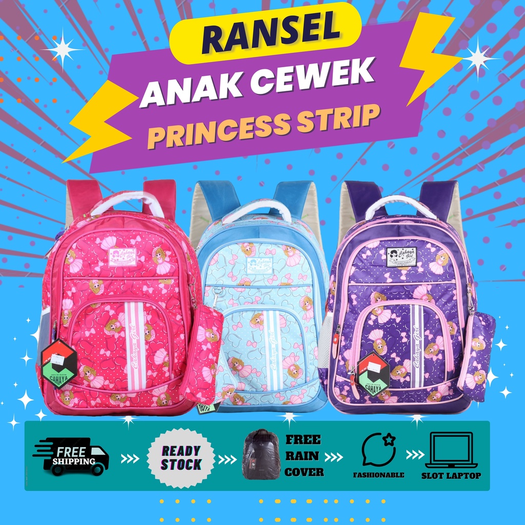 Jual Tas Ransel Sekolah Anak Perempuan Bonus Tempat Pensil Jas Hujan ...