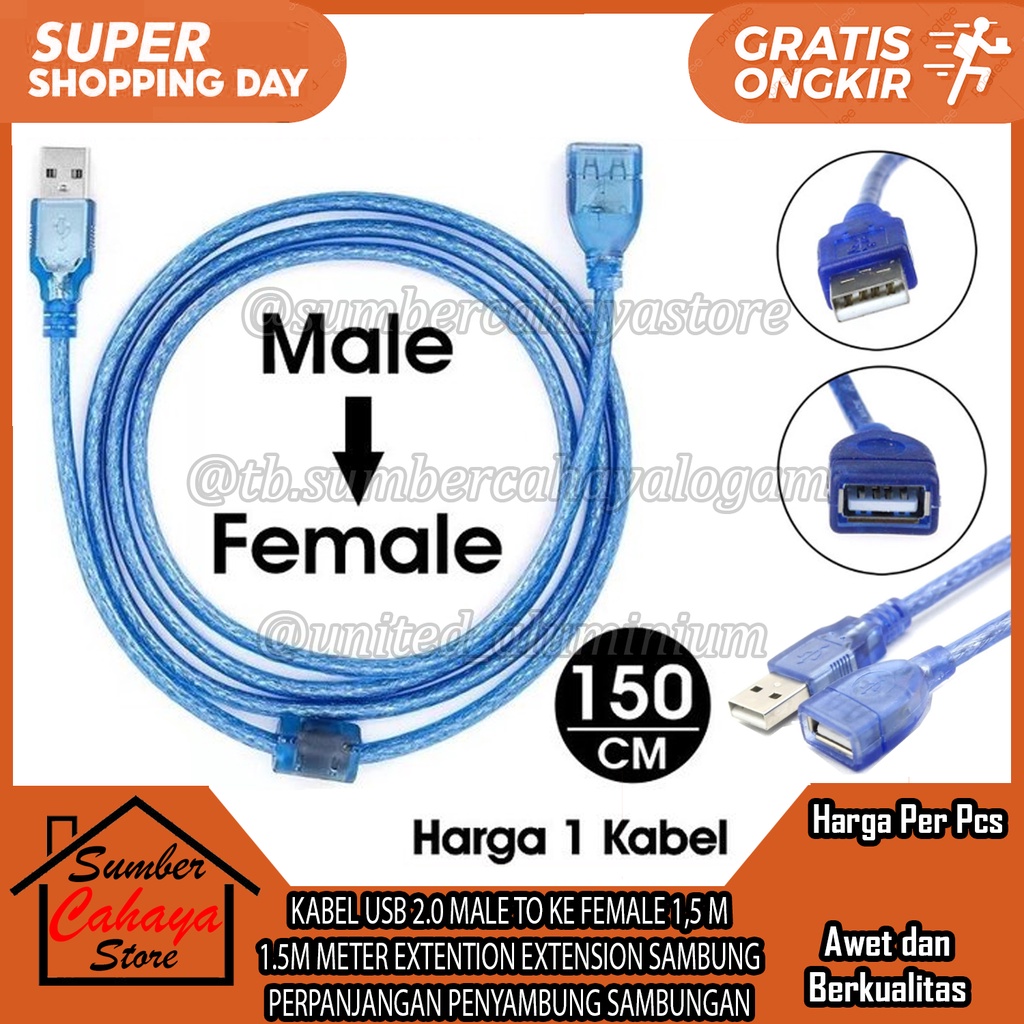 Jual Kabel Usb 2.0 Male To Ke Female 1,5 M 1.5m Meter Extention Extension Sambung Perpanjangan ...