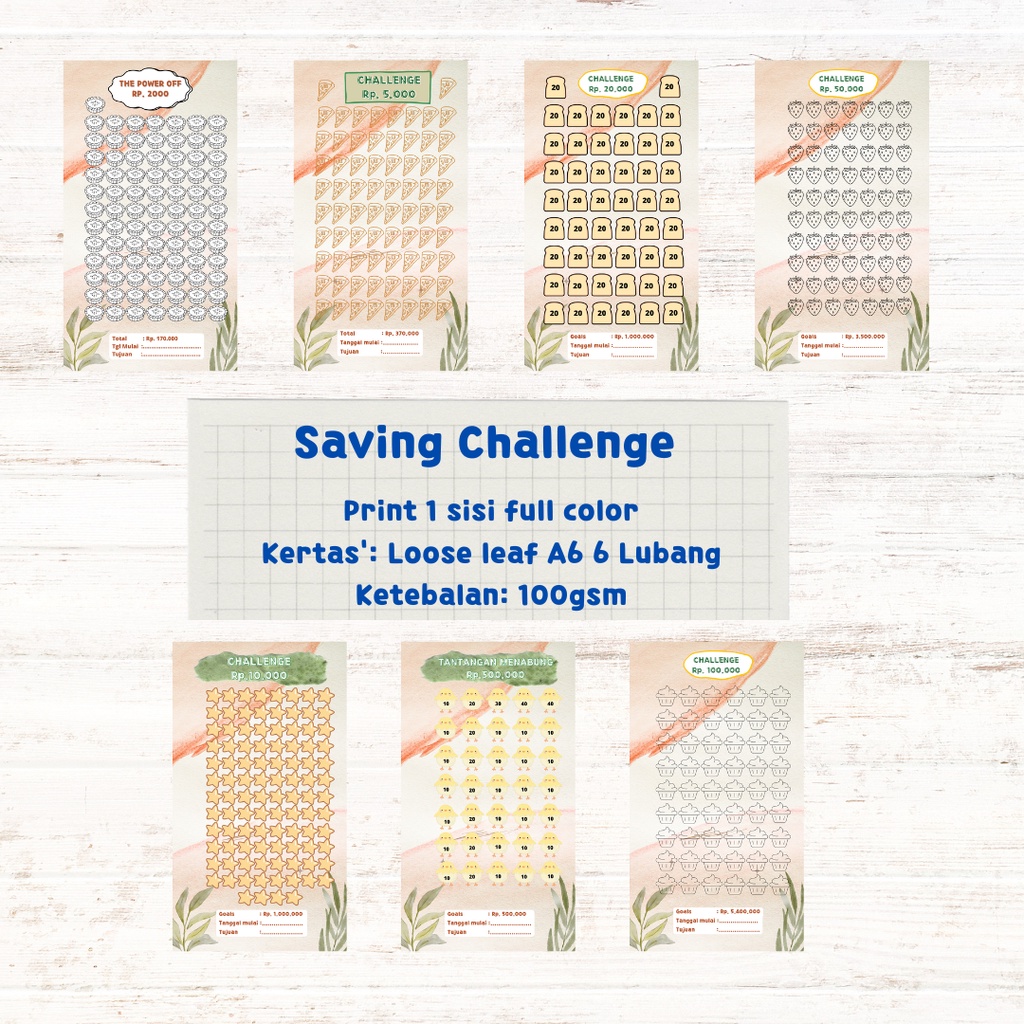 Jual (Ecer) Kertas Tantangan Menabung Saving Challenge Ukuran A6 | Shopee Indonesia