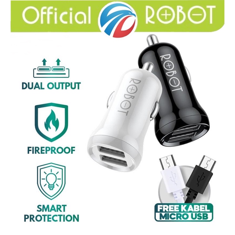 Jual ROBOT RT-C07 Car Charger Colokan Mobil - 2 Port USB - Free Kabel ...