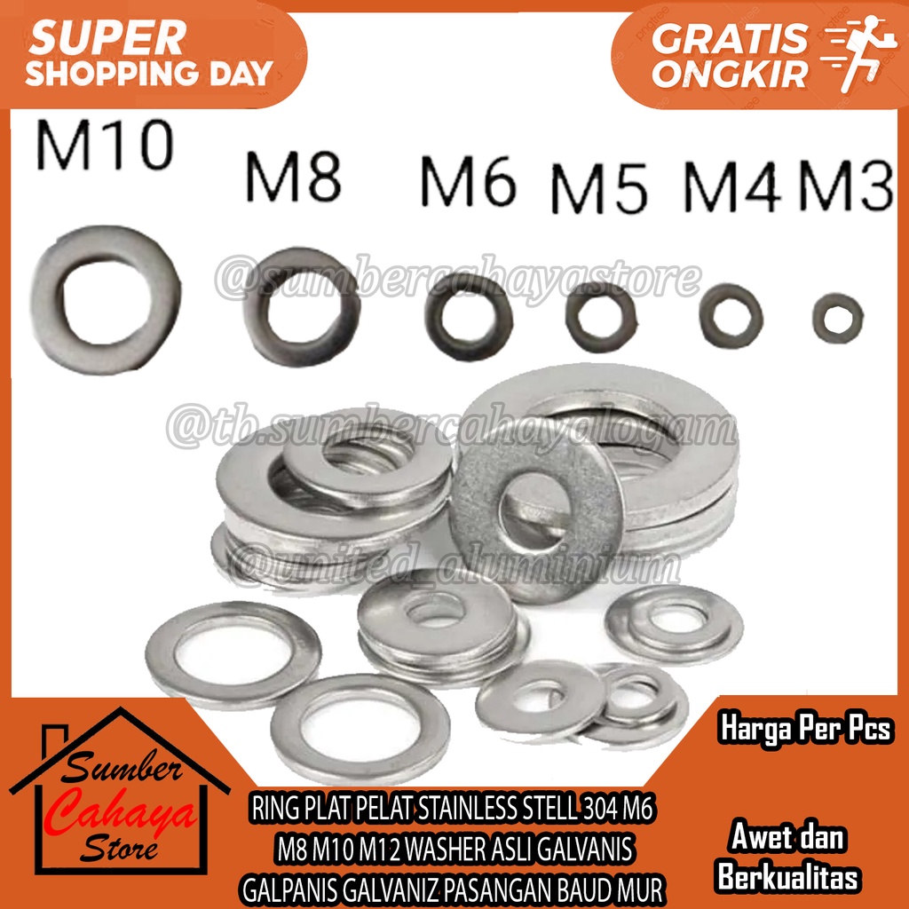 Jual RING PLAT PELAT STAINLESS STELL 304 M6 M8 M10 M12 WASHER ASLI ...