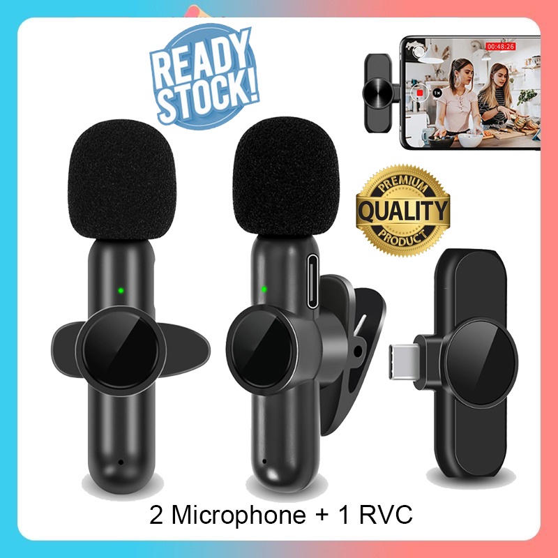 Jual Mini Microphone Wireless Lavalier Clip Portable Mic Hp Vlog ...