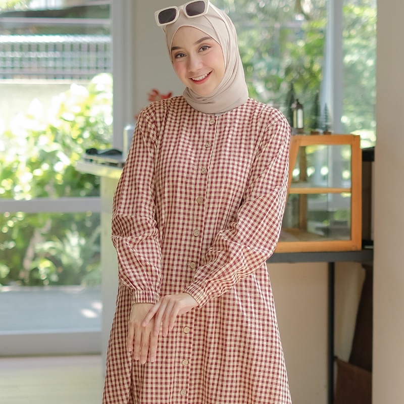 Jual Emma Dress / Gamis Katun / Gamis Katun Motif Kotak kotak / Gamis ...