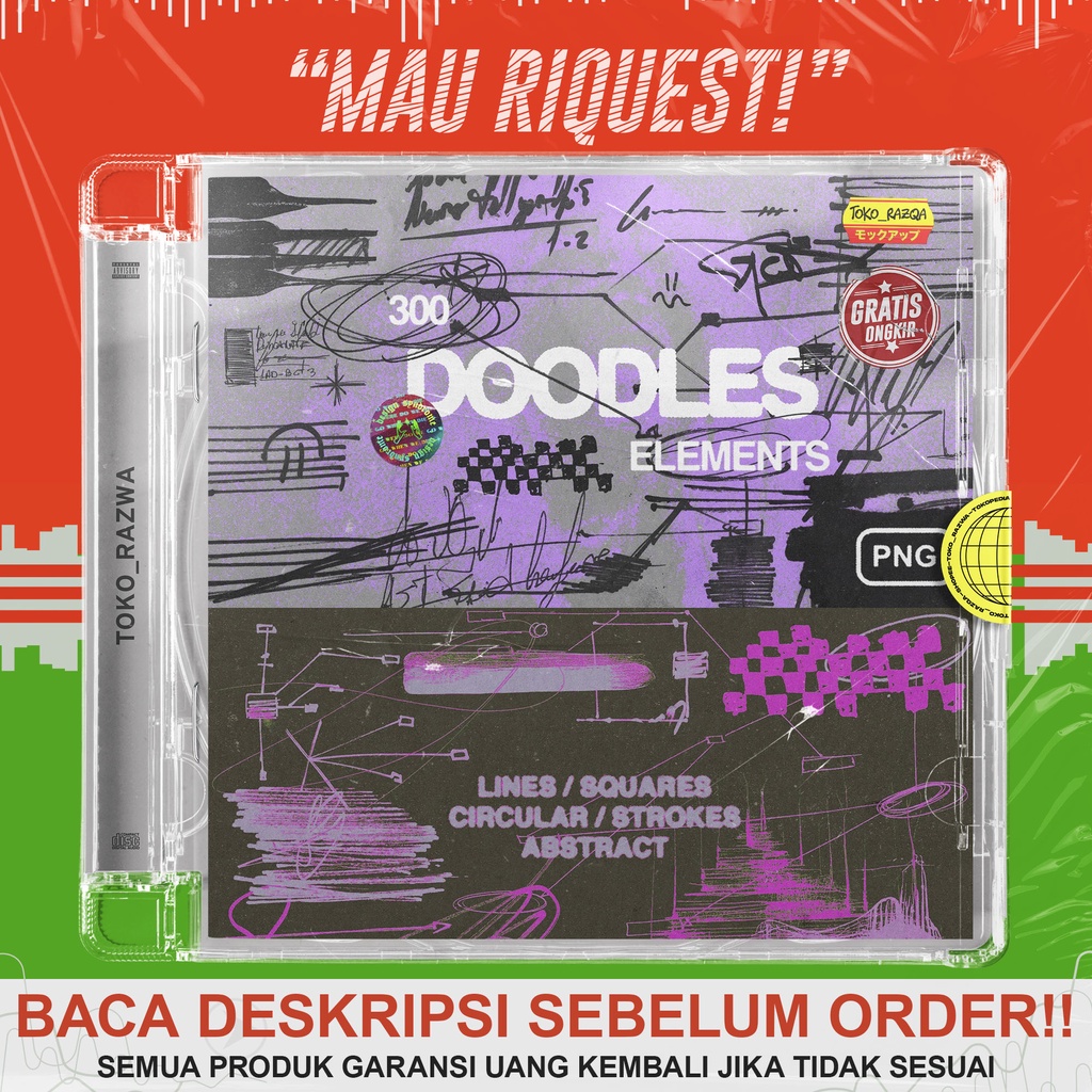 Jual 300 Elements - Doodles Pack - Disain Sablon DTF - DTG - STICKER ...