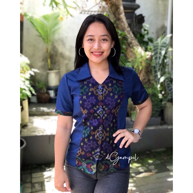 Jual Kemeja Endek Bali Kombinasi Katun Poly Polos. Adem dan Nyaman ...