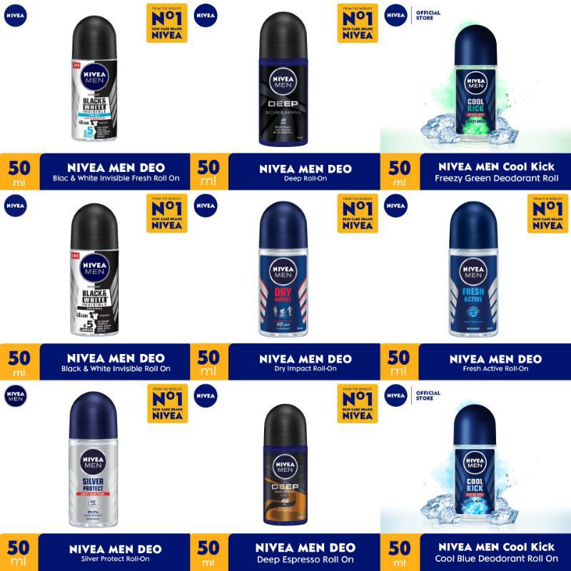 Jual NIVEA MEN Deodorant 50 | NIVEA MEN Deodorant Invisible for Black & White Roll On 50ml ...