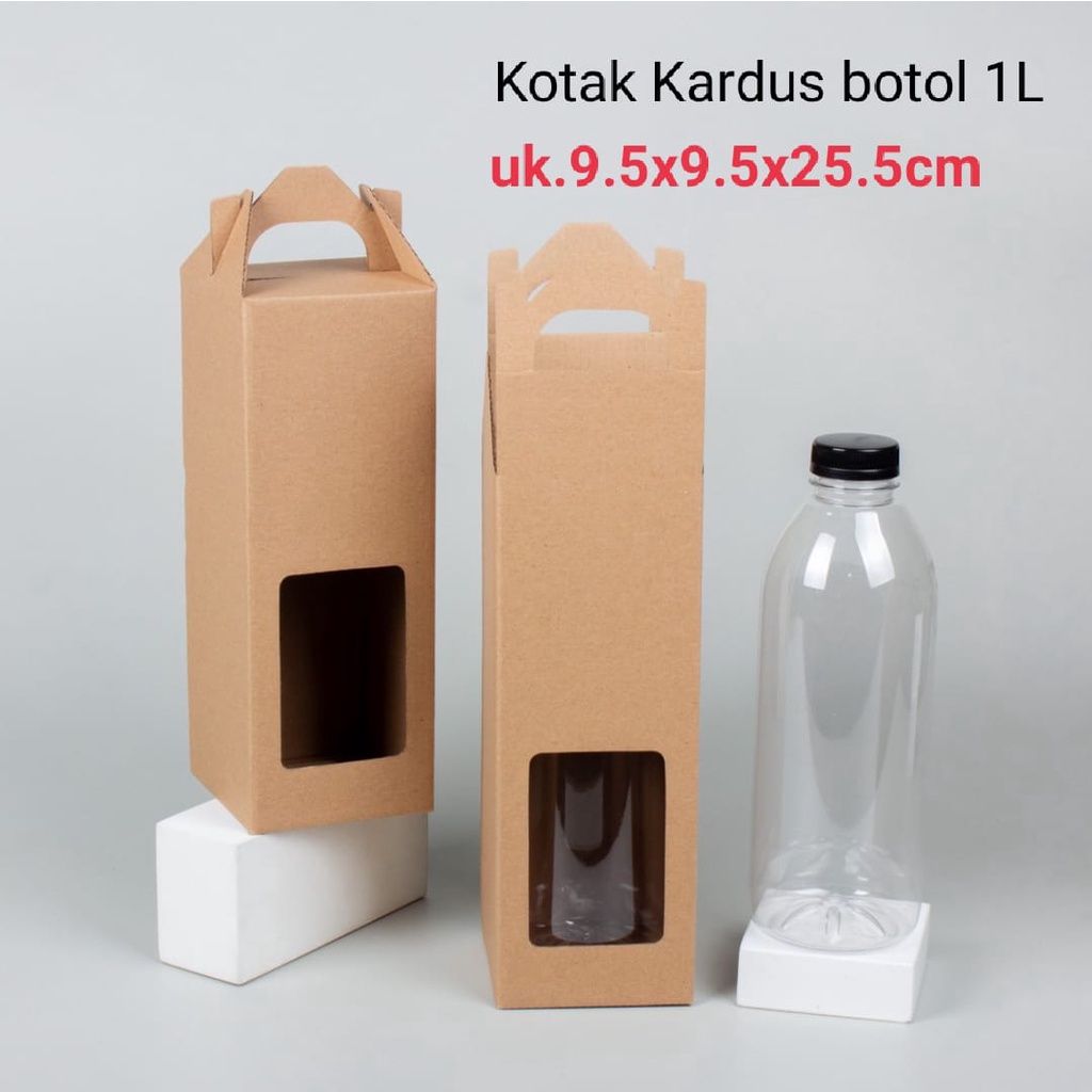 Jual 10 Pcs Kardus Botol 1 Liter Jendela 9,5x9,5x25,5 cm Kardus Botol ...