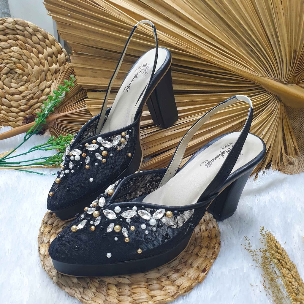 Jual sepatu wedding pesta cantik Diamont hitam tali tinggi hak 9 cm ...