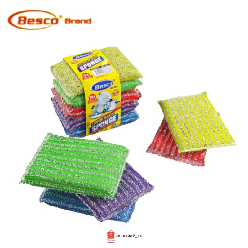 Jual Sponge Spon Serabut Cuci Piring BESCO Metalik Isi 5pcs | Shopee ...