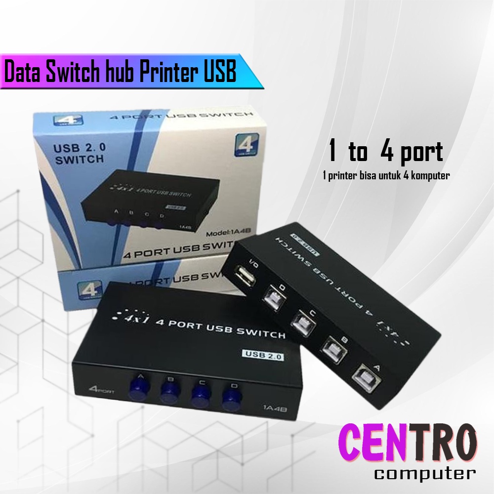 Jual Data Switch hub Printer USB 1-4 port - Spliter switch hub usb ...
