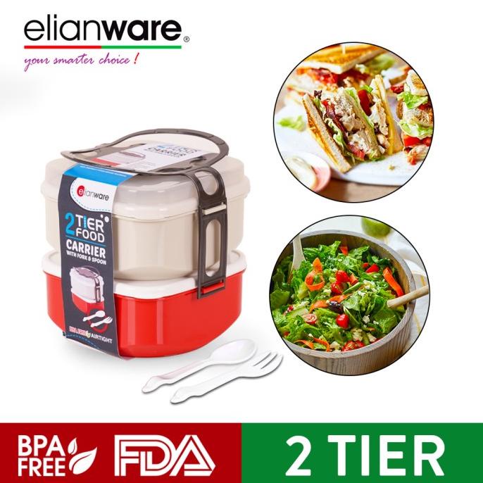 Jual Elianware 2 Layer Tier Microwaveable Square Tiffin Food Carrier ...