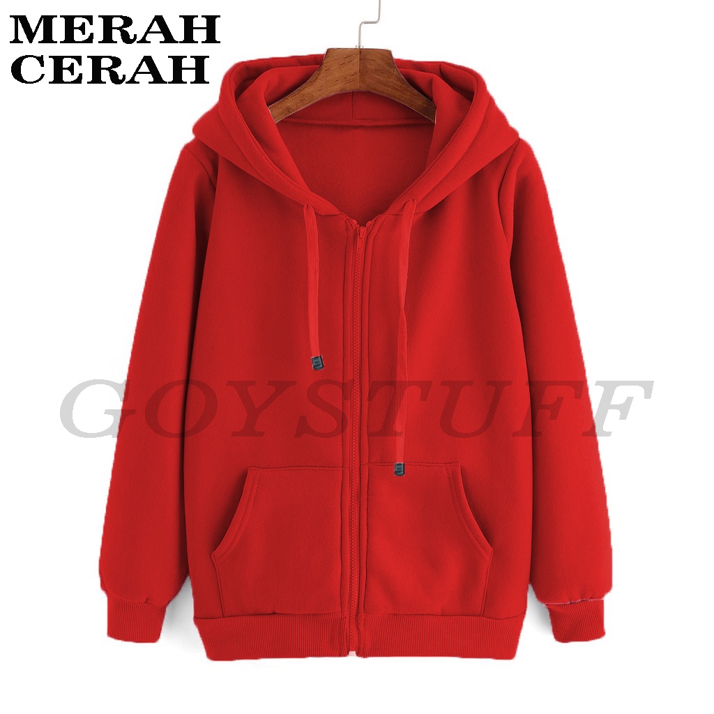 Jual (COD) JAKET HOODIE ZIPPER POLOS MERAH M/L /XL /XXL OVERSIZE ...