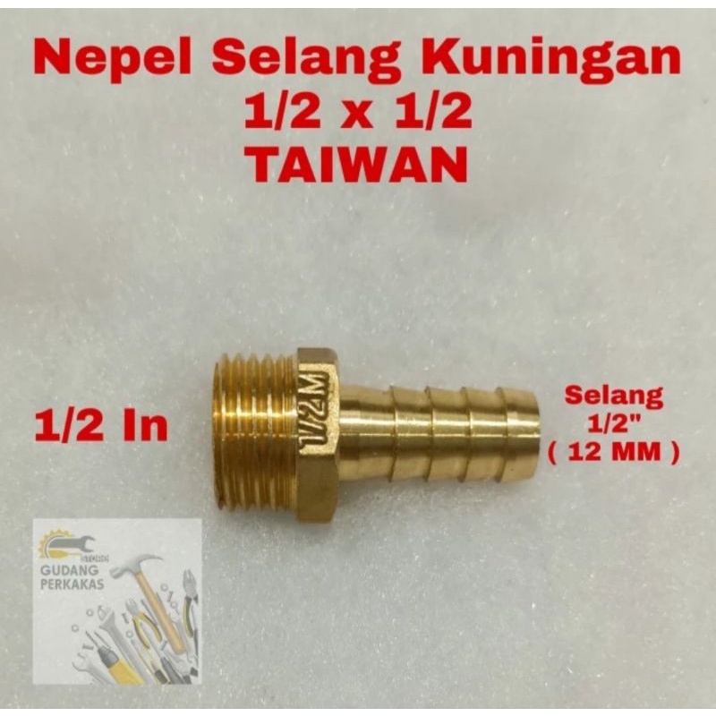 Jual Nepel Selang Kuningan 1/2x1/2 TAIWAN - Neple Selang Drat Luar 1/2 x 12MM | Shopee Indonesia
