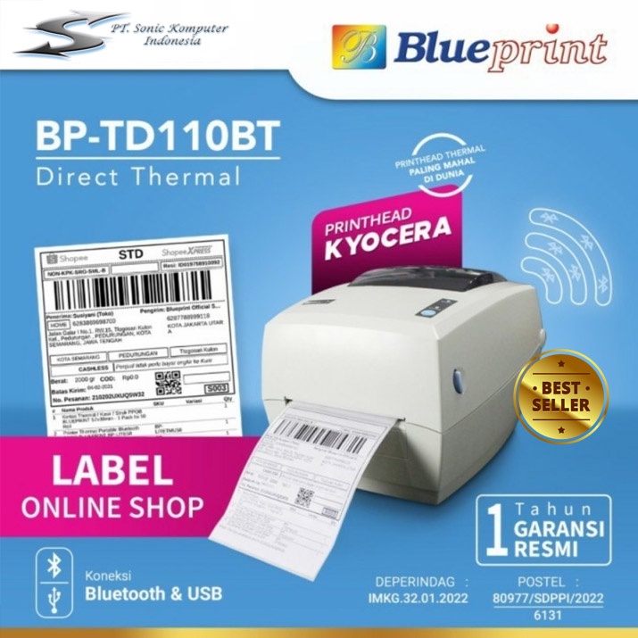 Jual Printer Barcode Thermal Blueprint TD110BT Bluetooth USB Label Resi A6 | Shopee Indonesia