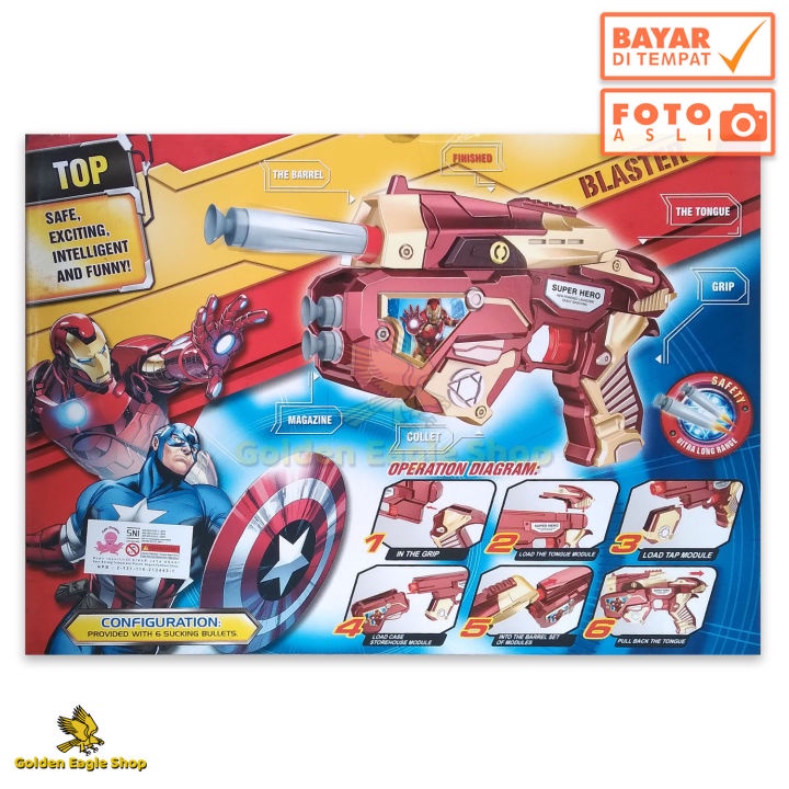 Jual Mainan Anak - Pistol Blaster Nerf - Civil War Iron Man Soft Bullet ...