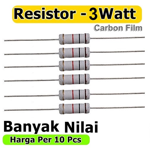 Jual x10 Resistor 3W Toleransi 5% (3 Watt) Carbon Film Nilai Ohm & K Isi 10 Pcs | Shopee Indonesia