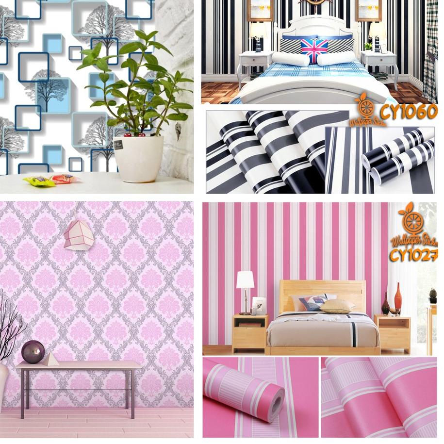 Jual Wallpaper Dinding 9 Meter x 45cm Wall Stiker Motif polos Motif Salur Stiker Dinding Ruang ...