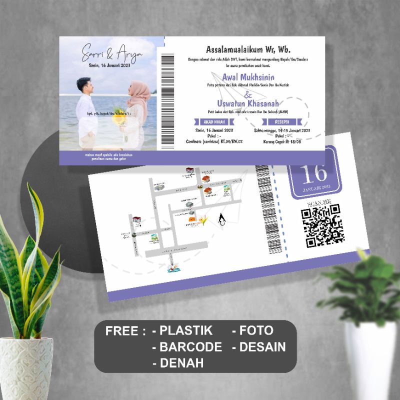 Jual UNDANGAN PERNIKAHAN 1 LEMBAR FREE PLASTIK, BARCODE, DENAH DAN FOTO ...