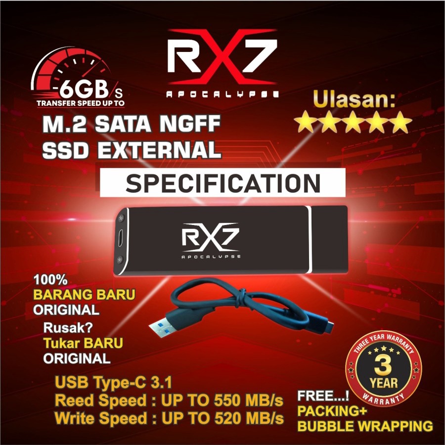 Jual Case SSD Enclosure RX7 M2 NGFF SATA USB3.0 Casing M.2 | Shopee ...