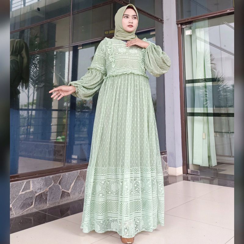 Jual OLIVIA DRESS BURKAT MIX TULLE // Gamis Pesta Busui //Ld 100,Ld 110 ...