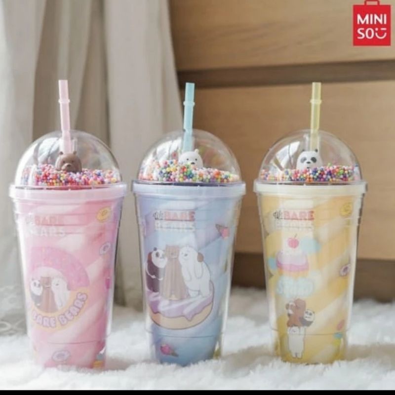 Jual MINISO We Bare Bears Tumbler Lucu Dengan sedotan - Botol Minum ...