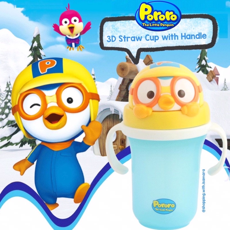 Jual Pororo 3D Straw Cup with Handle /Water Bottle / Tempat Minum ...