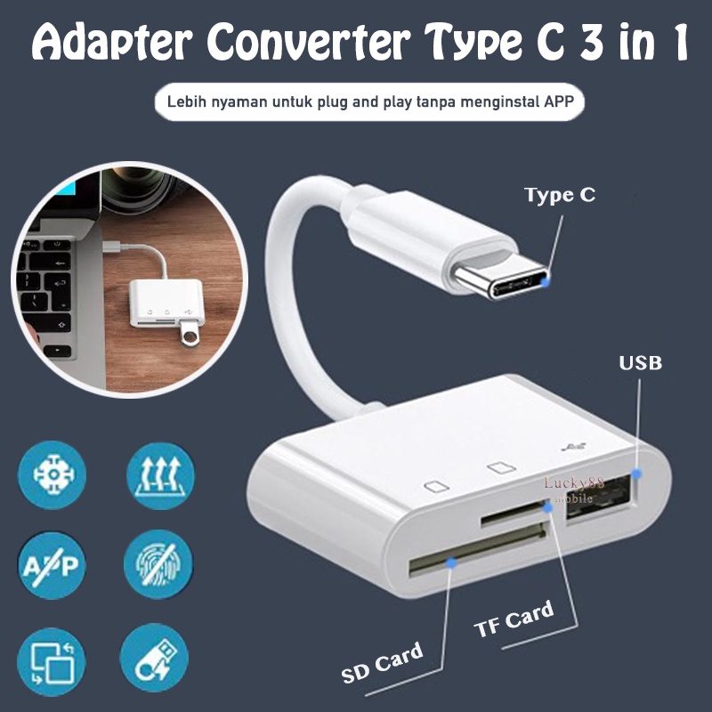 Jual Adapter Type C 3 in 1 To USB SD Card TF Card Kabel OTG Adapter 2 ...