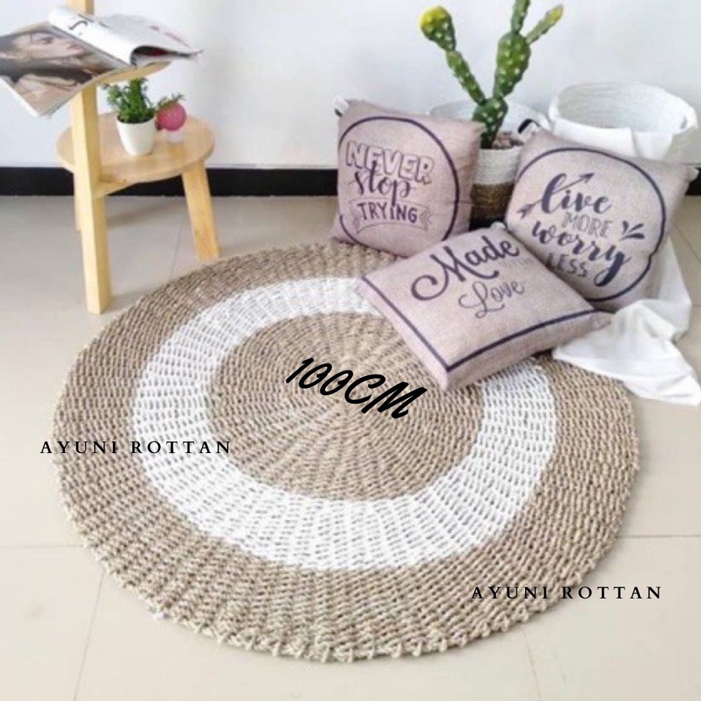 Jual Karpet Bulat Anyaman Rotan Rug Seagrass Warna Warni Bahan Plastik ...