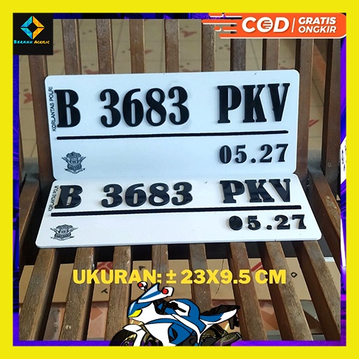 Jual Plat Nomor Motor Putih Akrilik Huruf Timbul Variasi Garis Lurus ...