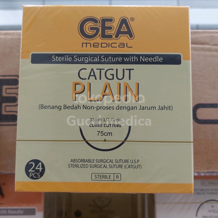 Jual cat gut plain 2/0 3/0+jarum Gea/benang operasi plain 2.0 3.0 isi ...