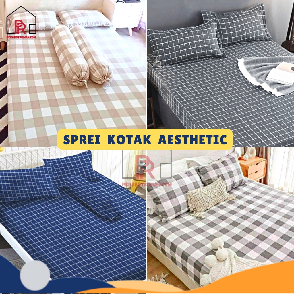 Jual Sprei Motif Kotak Aesthetic Homemade Berkualitas / Seprei Korea ...
