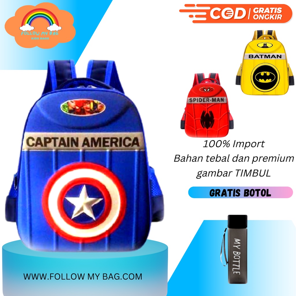 Jual Tas anak sekolah paud tk import gambar timbul karakter superhero waterproof | Shopee Indonesia