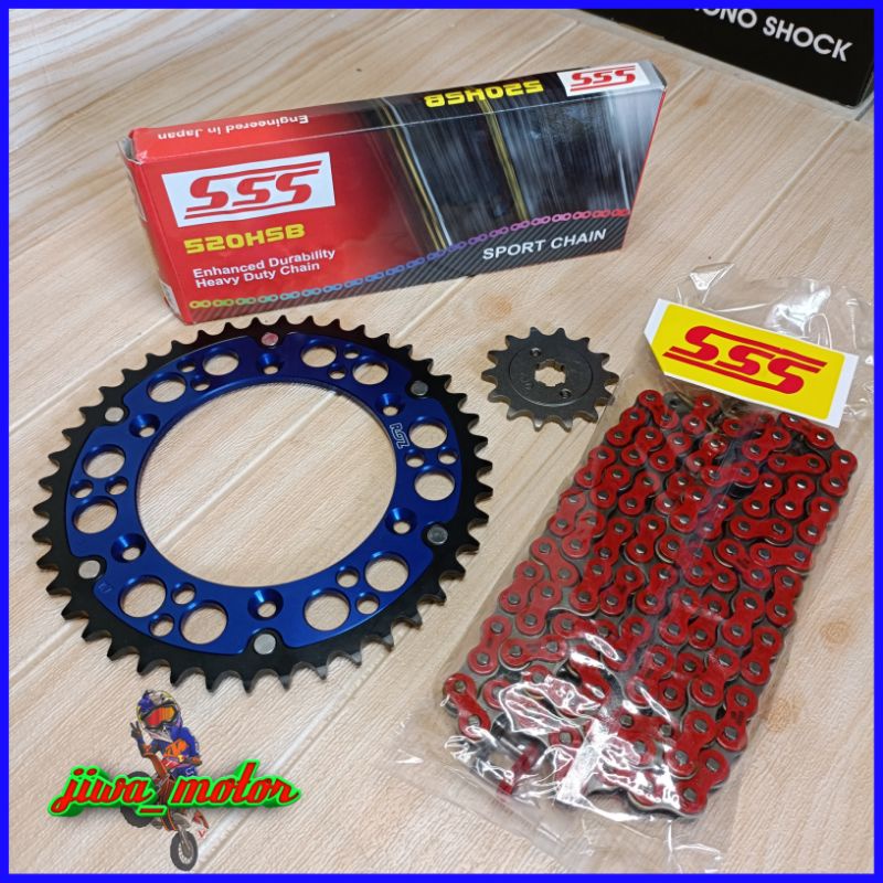 Jual gear set 520 ROZ WR 155 plus rantai SSS warna biru merah | Shopee ...