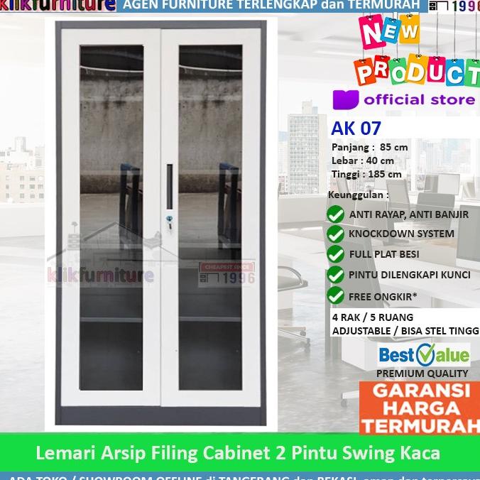 Jual PROMO Filing Cabinet Besi Lemari Arsip Kantor 2 Pintu Swing Kaca AK07 | Shopee Indonesia