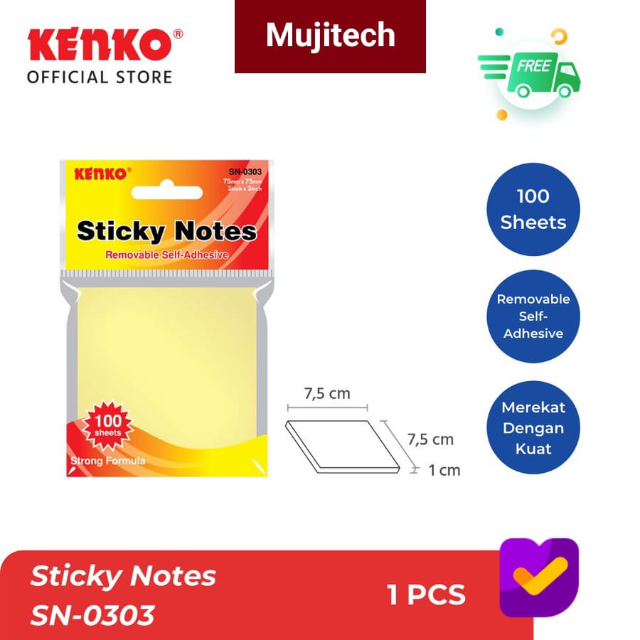 Jual KENKO 100 LEMBAR STICKY NOTE NOTES STIKI POST IT MEMO TEMPEL SN ...