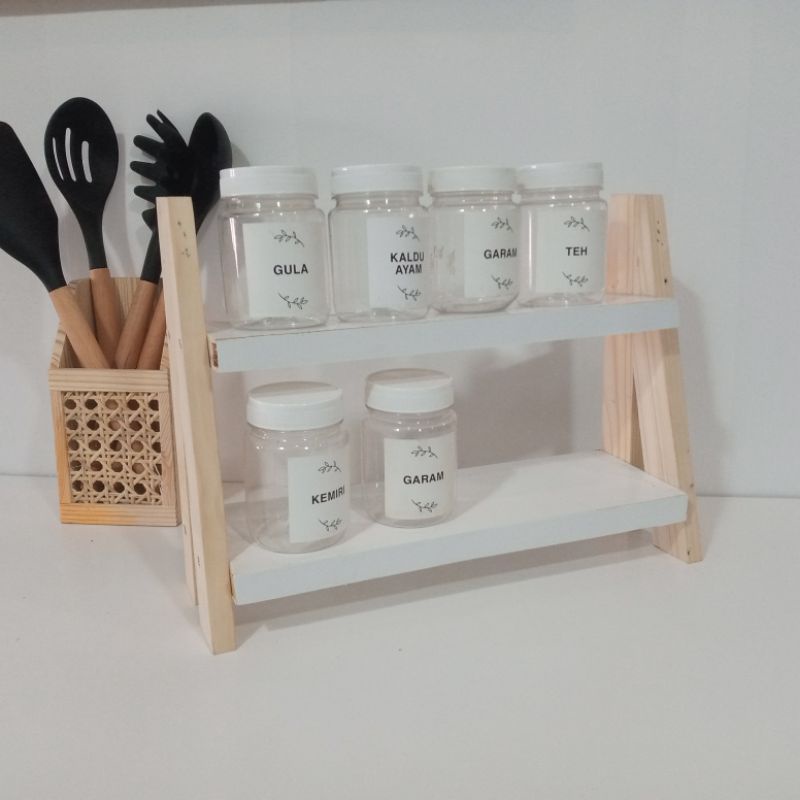 Jual Rak Bumbu Kayu Pawon 2 Susun Rak Multiguna | Shopee Indonesia