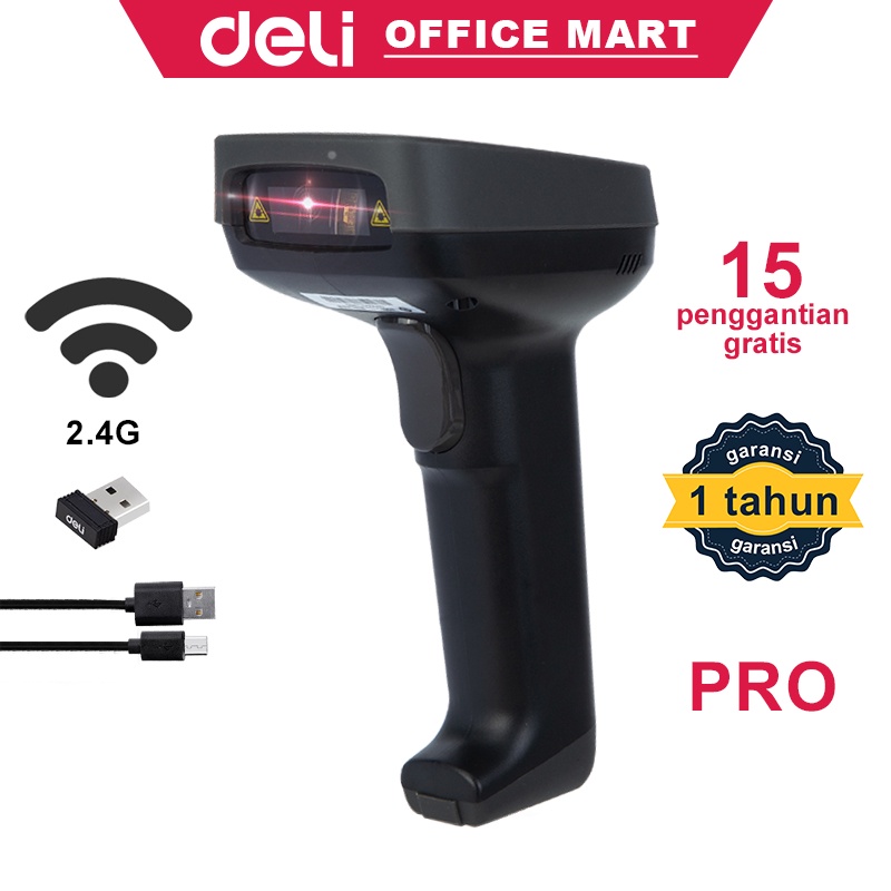 Jual Deli Barcode Scanner Profesional Wireless Transmisi 100m Barcode ...