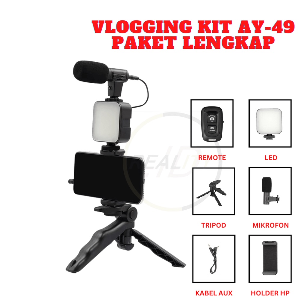 Jual [PAKET] VIDEO MAKING KIT AY-49 WITH MIKROFON + LAMPU LED / VLOGGING KIT / TRIPOD VLOG VIDEO ...