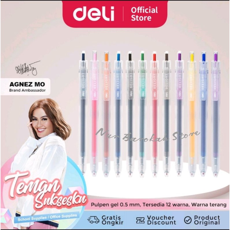 Jual Pulpen Gel Deli 0.5 mm (EG118) Tersedia 12 warna (harga satuan ...