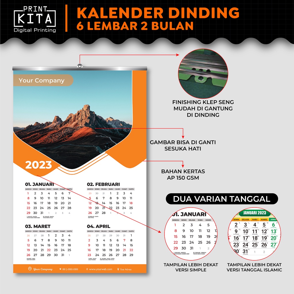 Jual Kalender Dinding 2025 isi 6 Lembar Bahan AP 150, Kalender ...