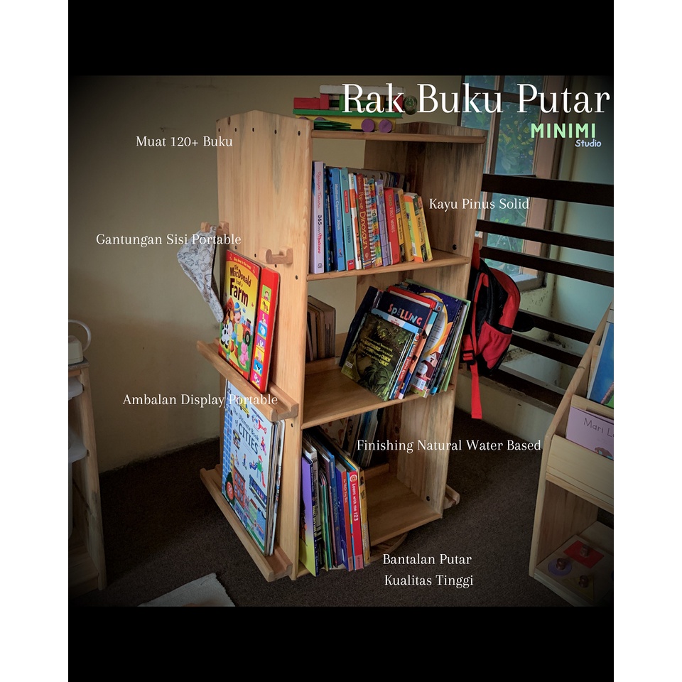 Jual Rak Buku Putar Rotating Book Shelf Kayu Wooden Anak Kids | Shopee ...